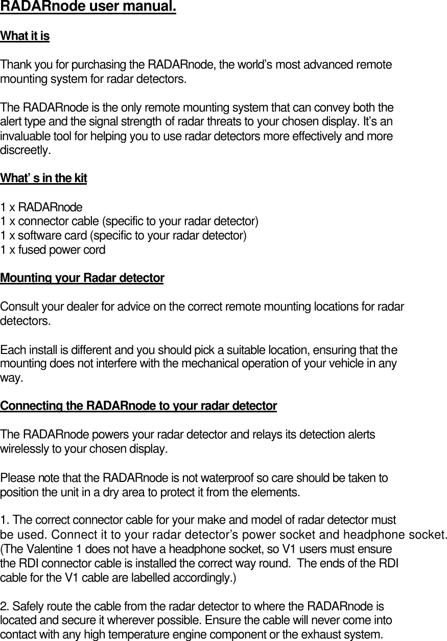 Cheetah Advanced Technologies RADARNODE-01 RADARNODE User Manual Manual