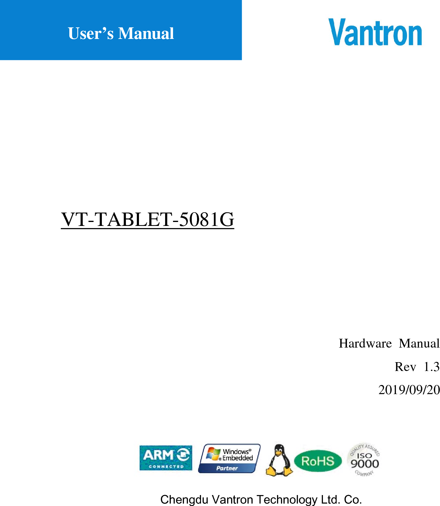 Chengdu Vantron Technology 5081G Tablet User Manual