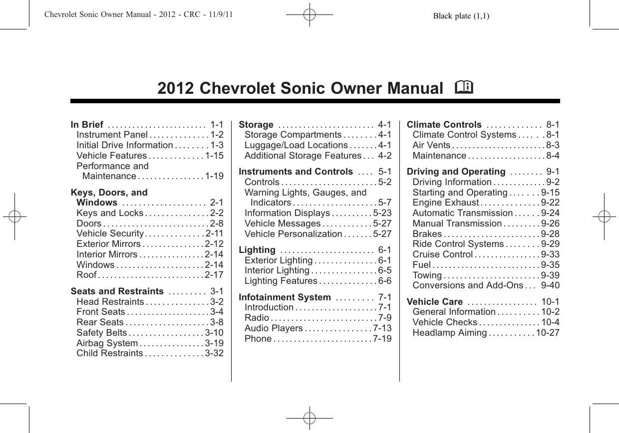 Chevrolet 2012 Sonic Owners Manual Owner's