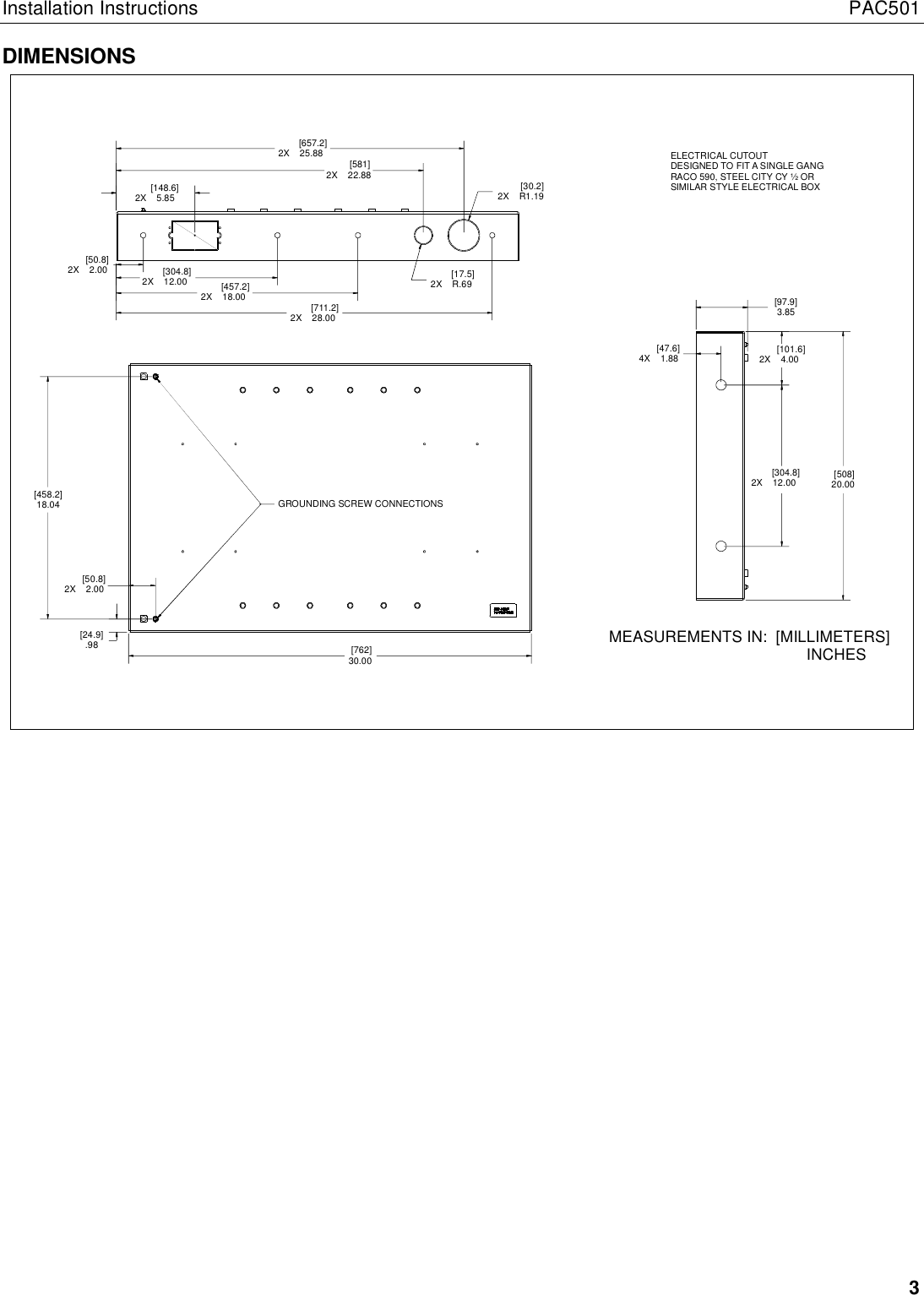Chief Manufacturing Pac501 Users Manual INSTALLATION INSTRUCTIONS