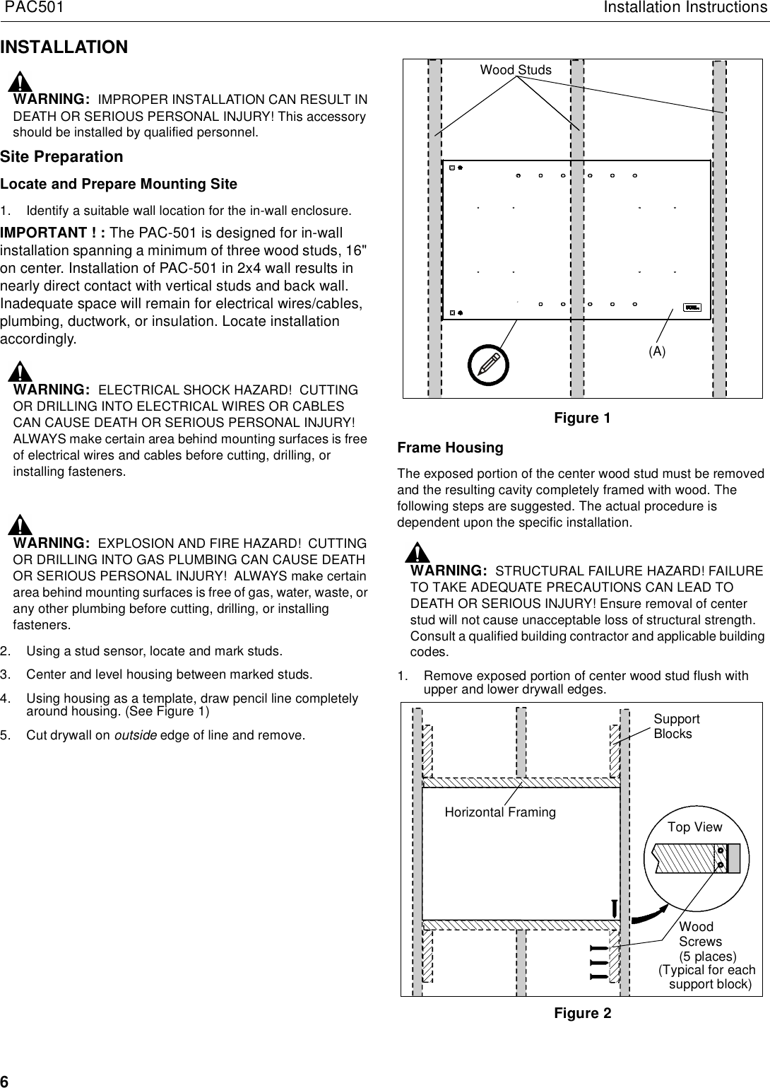 Chief Manufacturing Pac501 Users Manual INSTALLATION INSTRUCTIONS