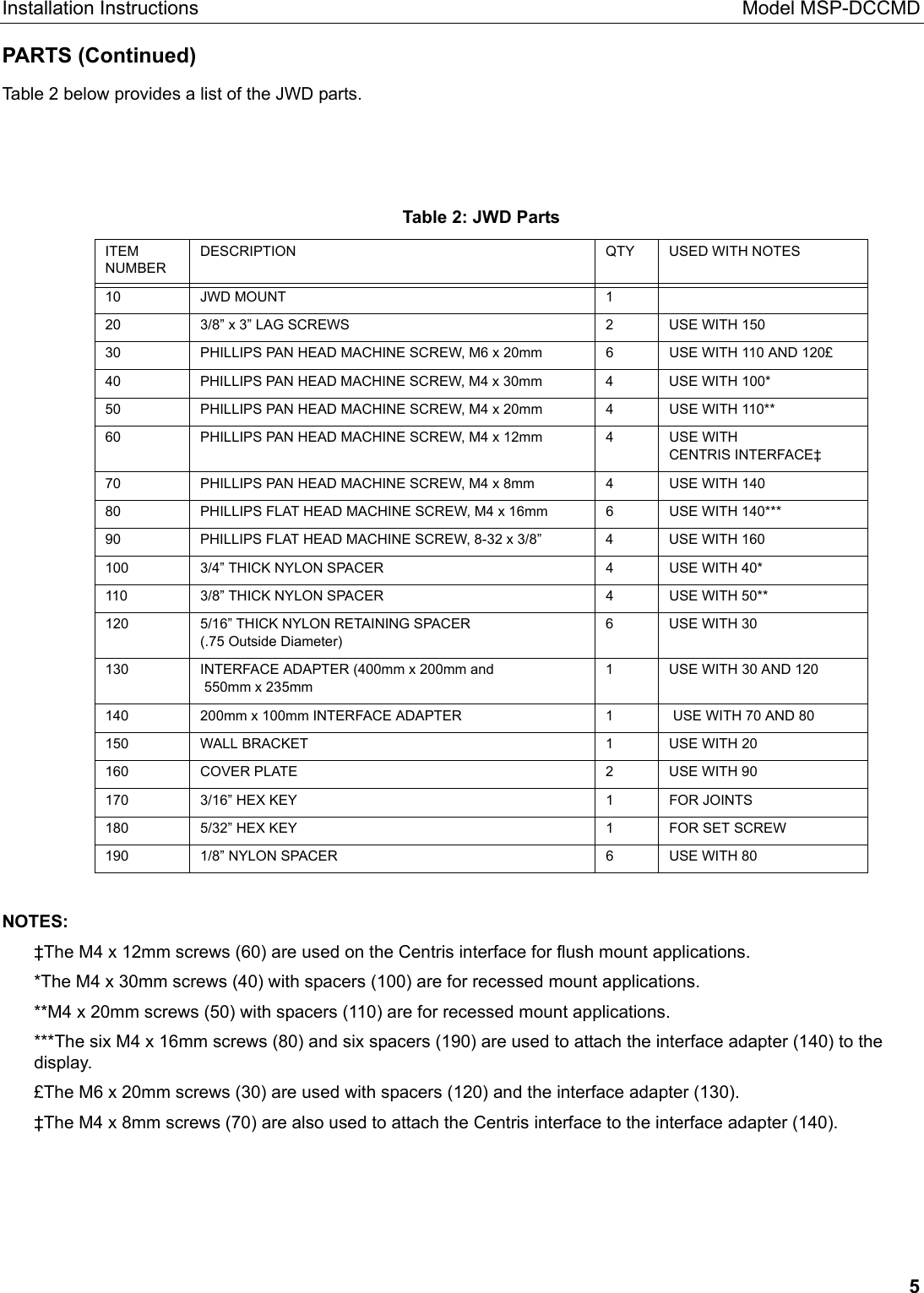 Chief Manufacturing Tv Mount Msp Dccmd Users Manual MSPDCCMD ...