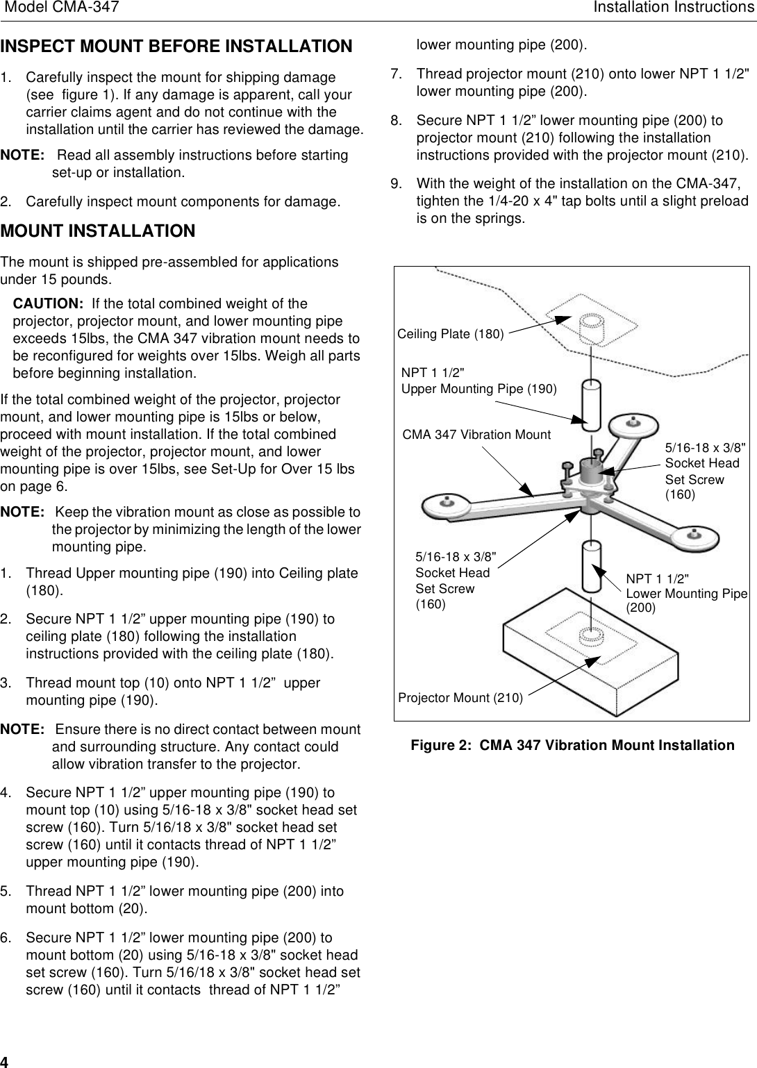 Chief Manufacturing Vibration Mount Cma 347 Users Manual INSTALLATION INSTRUCTIONS