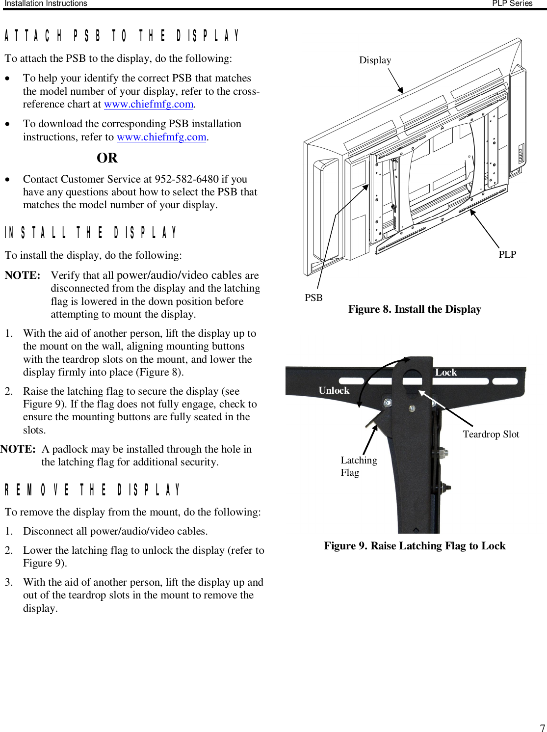 Chief Manufacturing Wall Mount Plp Series Users Manual PLPSERIES ...