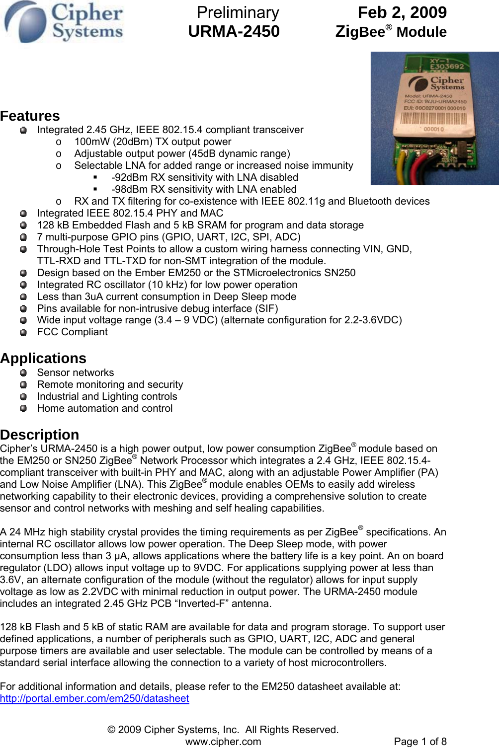 Cipher Systems URMA2450 URMA-2450 User Manual