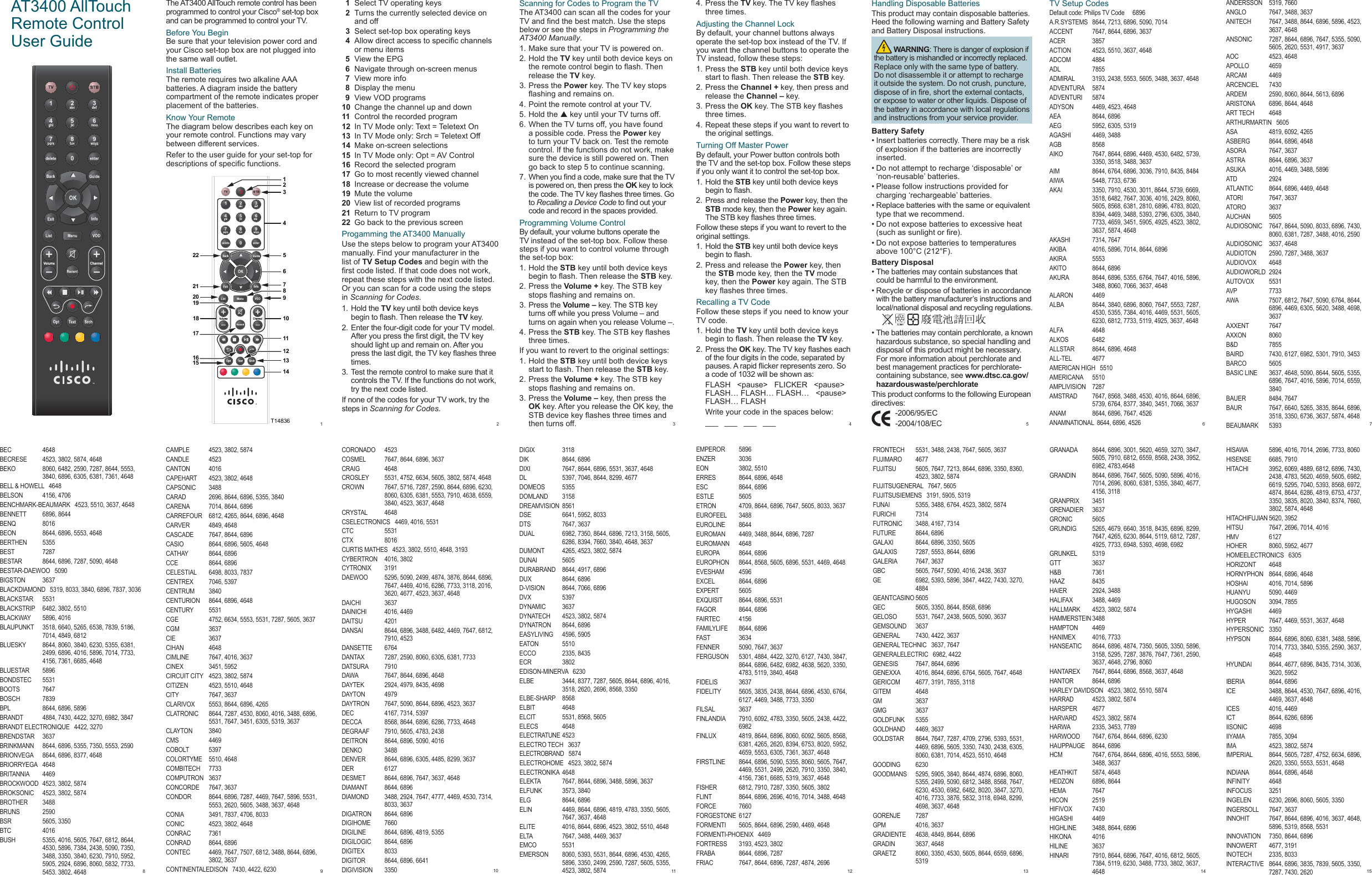 Cisco Systems At3400 Users Manual AllTouch Remote Control User Guide