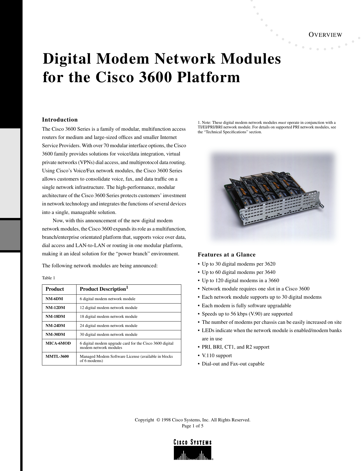 Cisco Systems Mica 6Mod Users Manual C3600_ov