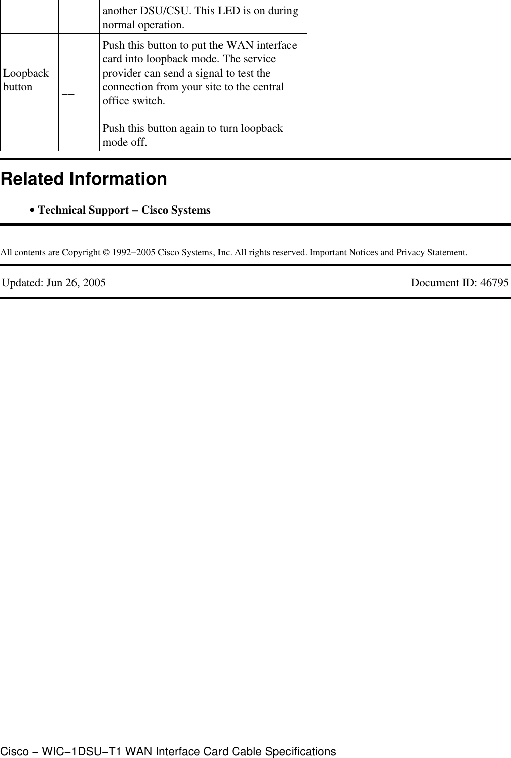 Cisco Systems Wic 1Dsu T1 Specification Sheet WAN Interface Card Cable ...