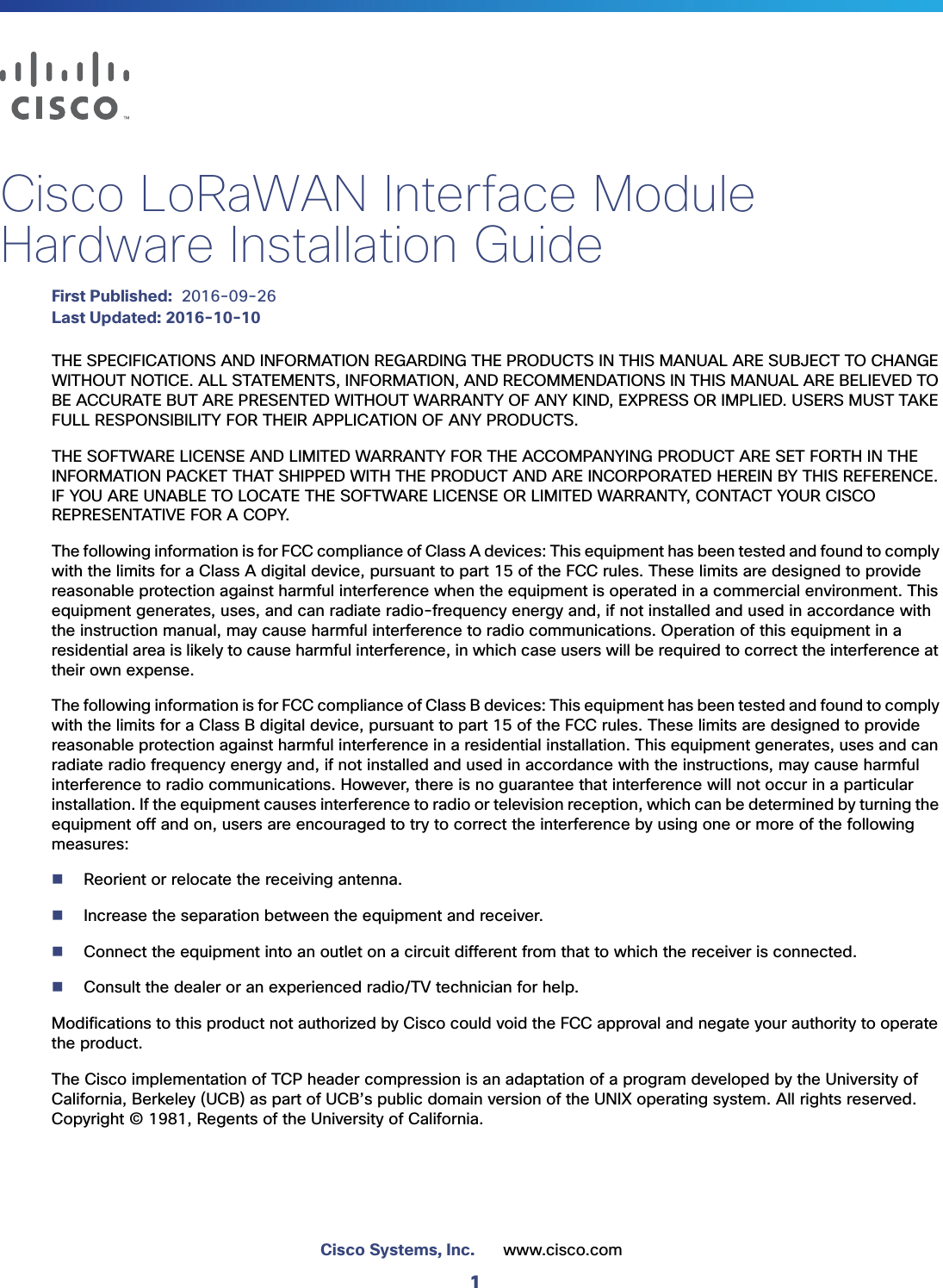 Cisco Systems IXMLPWA900 Cisco LoRaWAN Interface Module User Manual