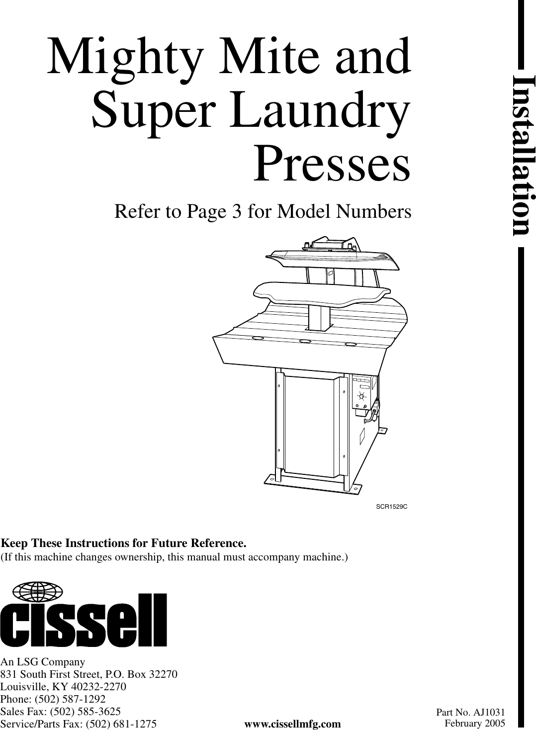 Cissell Ldbb Users Manual Mighty Mite And Super Laundry Presses ...