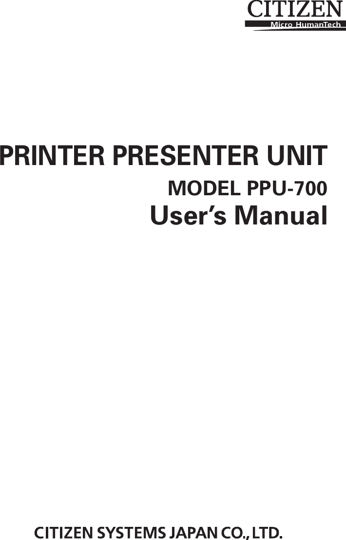 Citizen Systems Ppu 700 Users Manual 01 Cover