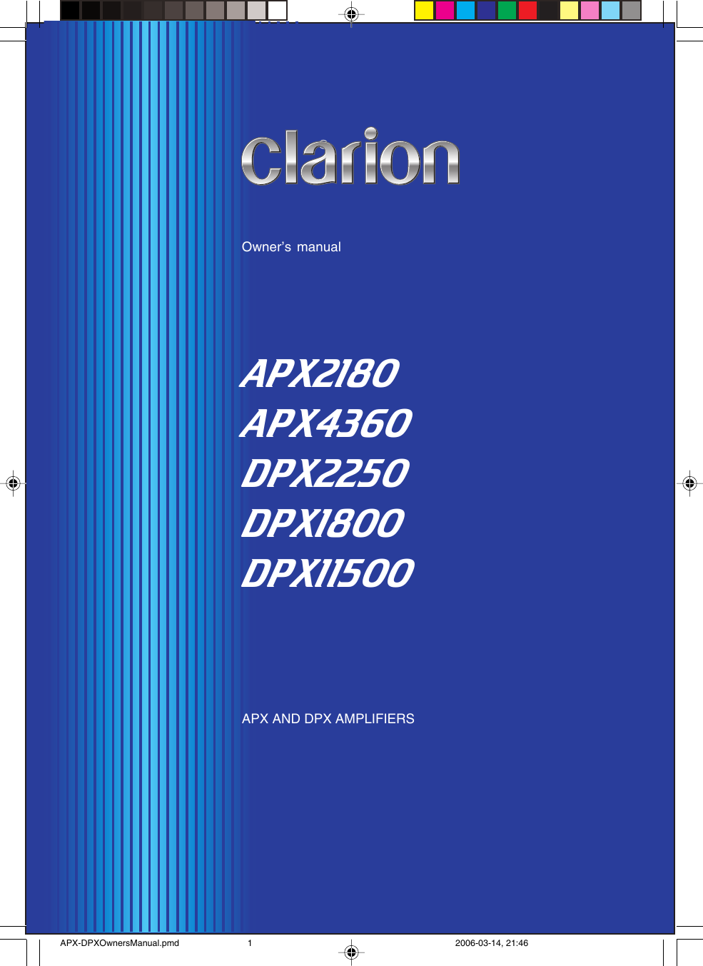 Clarion Apx2180 Users Manual APX/DPX Owner's