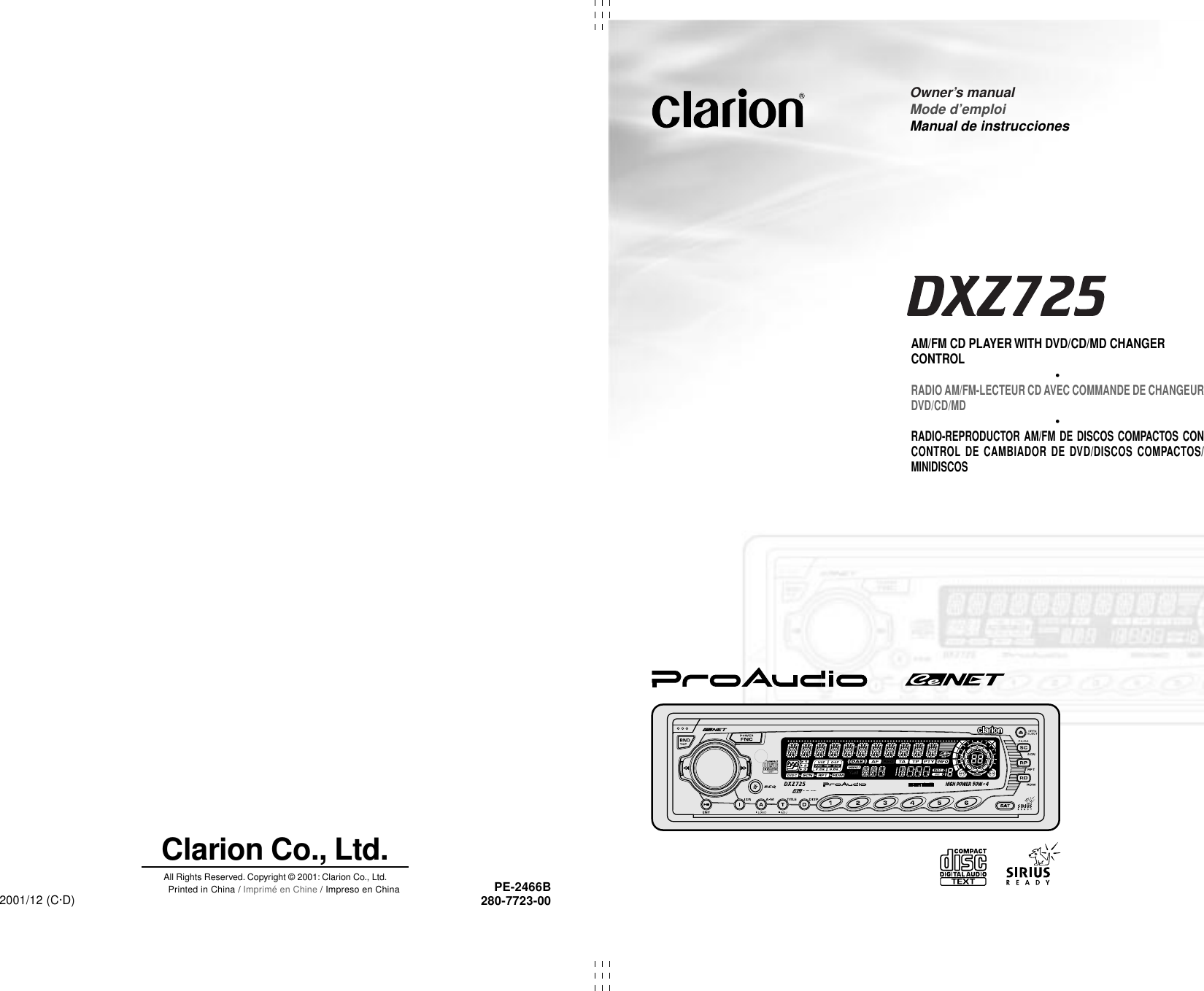 Clarion Dxz725 Users Manual