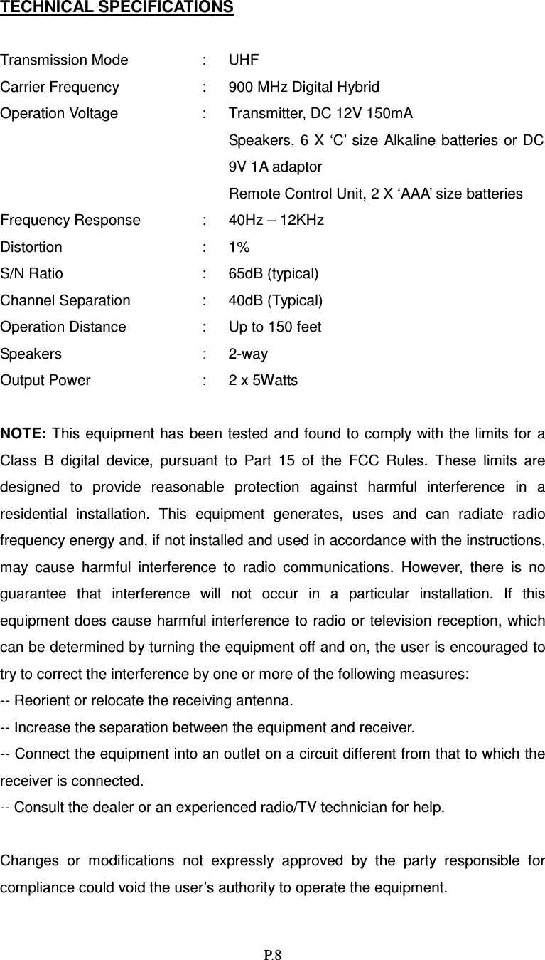 Classic Tech Development SP1792-001R Wireless Speaker Receiver User ...