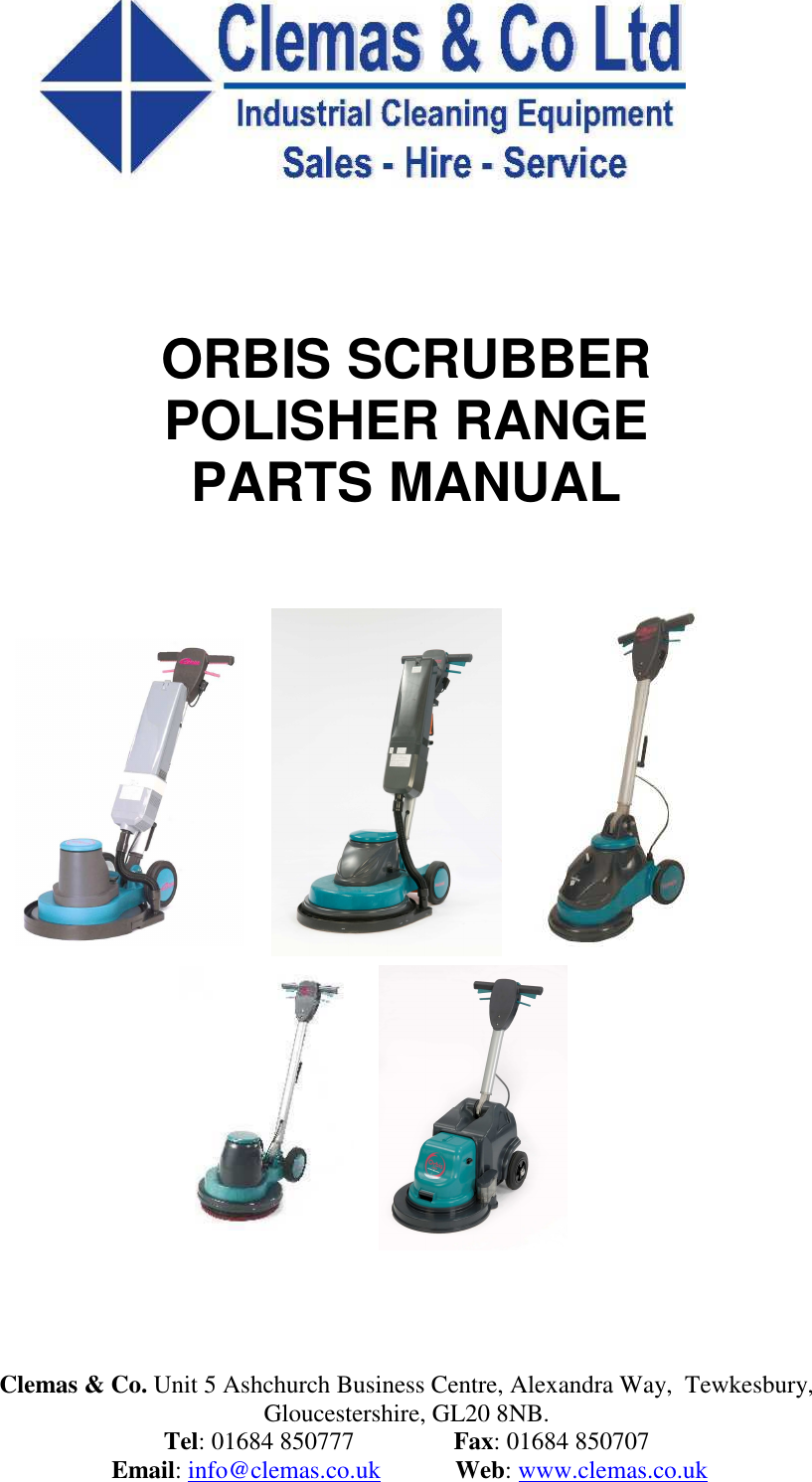 Clemas 230v 50hz ORBIS 200 & 400 15 Inch Truvox range Parts Manual