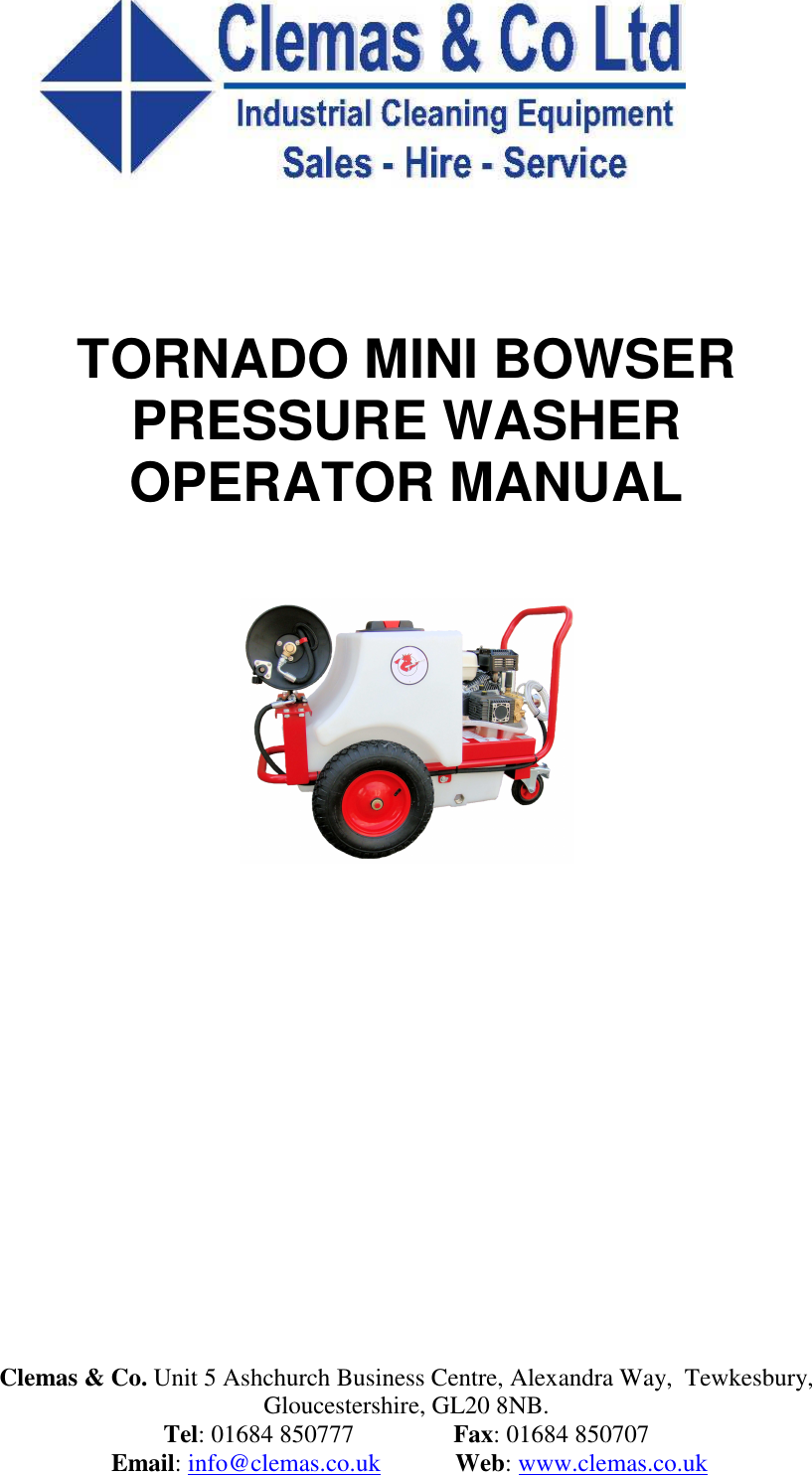 Clemas Tornado Mini Bowser April09 operator manual