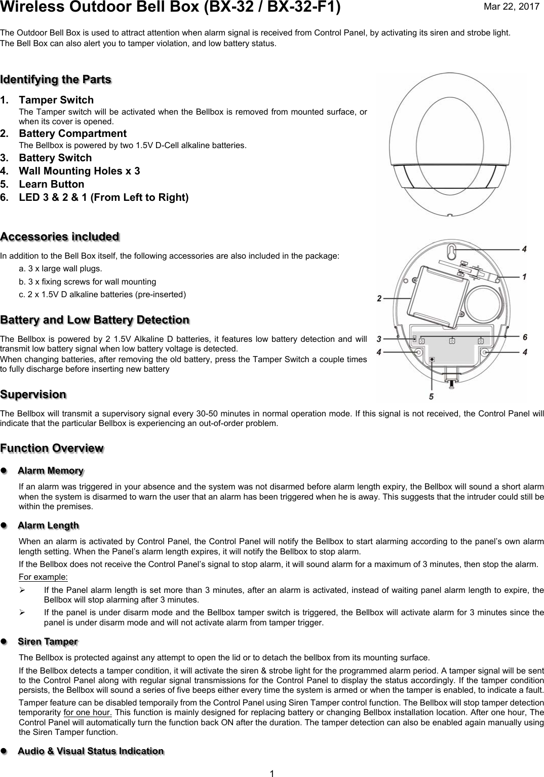 Climax Technology Co BX32 Wireless Bell Box User Manual Climax Technology Co BX32 Wireless Bell Box User Manual