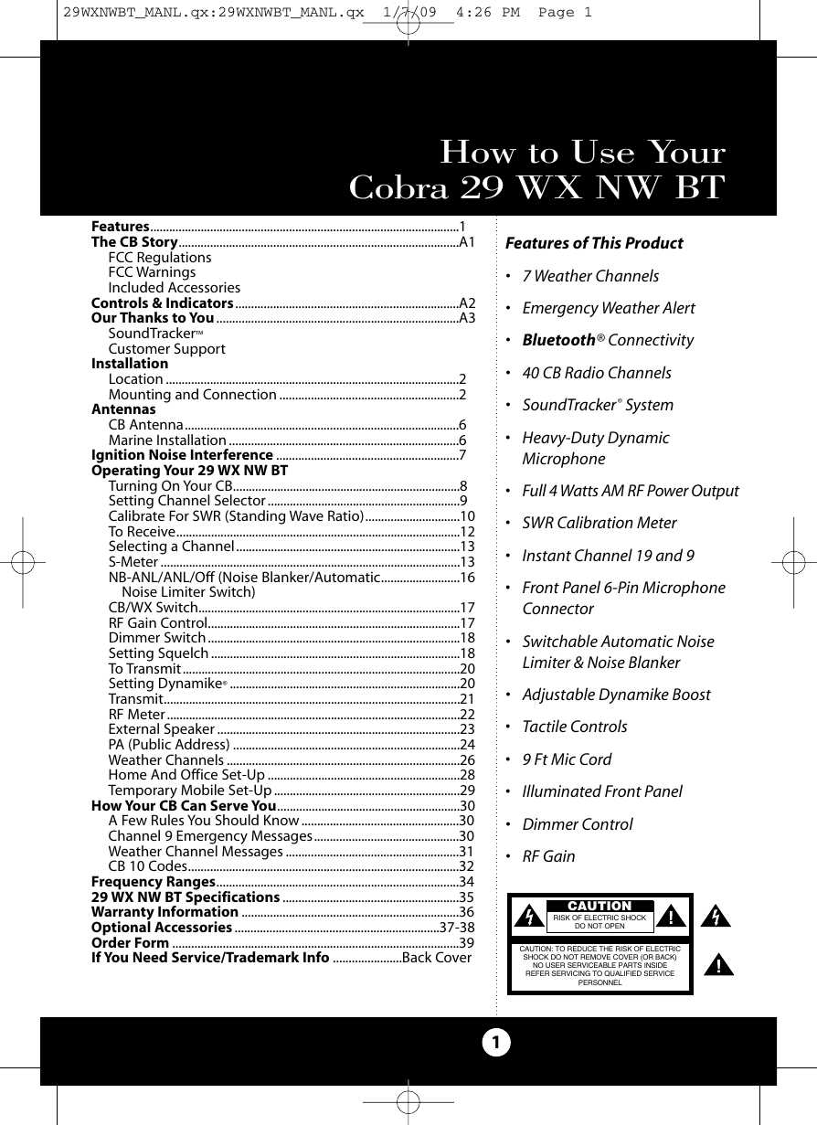 Cobra Electronics 29 Wx Nw Bt Users Manual 29WXNWBT_MANL.qx