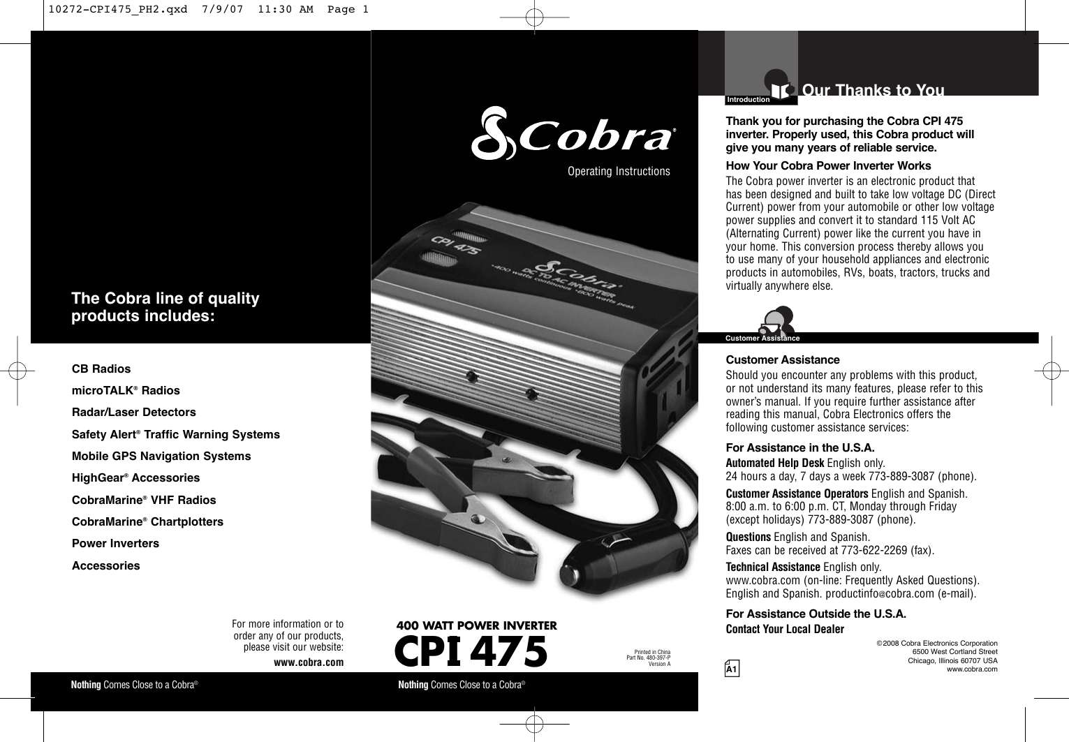 Cobra Electronics Cpi 475 Users Manual CPI450
