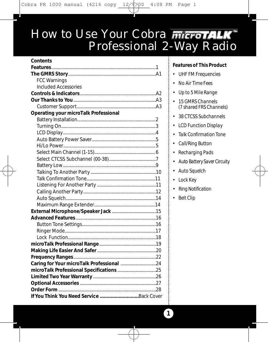 Cobra Electronics Pr 1000 Owners Manual