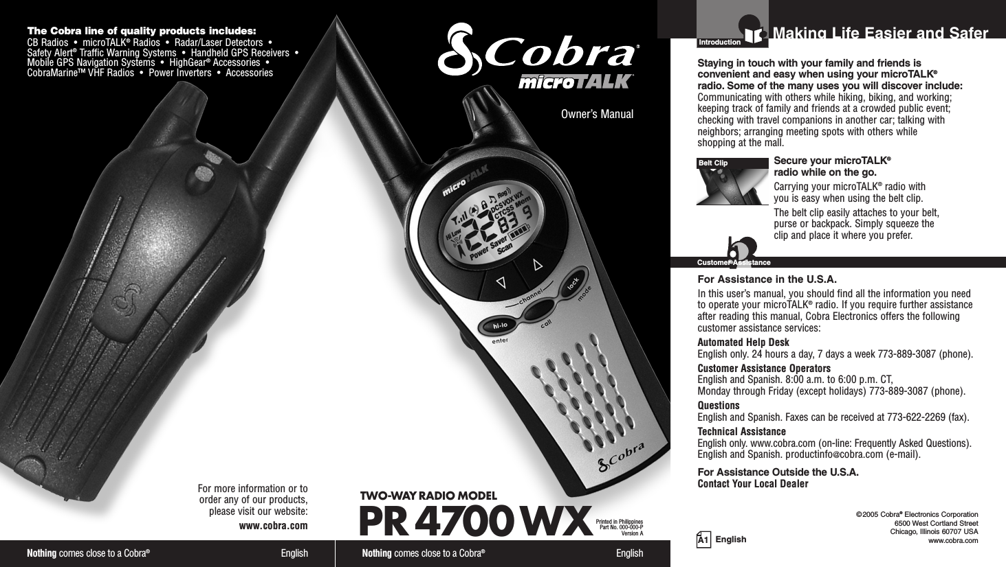 Cobra Electronics PR4700 FRS/GMRS TRANSCEIVER User Manual 4700