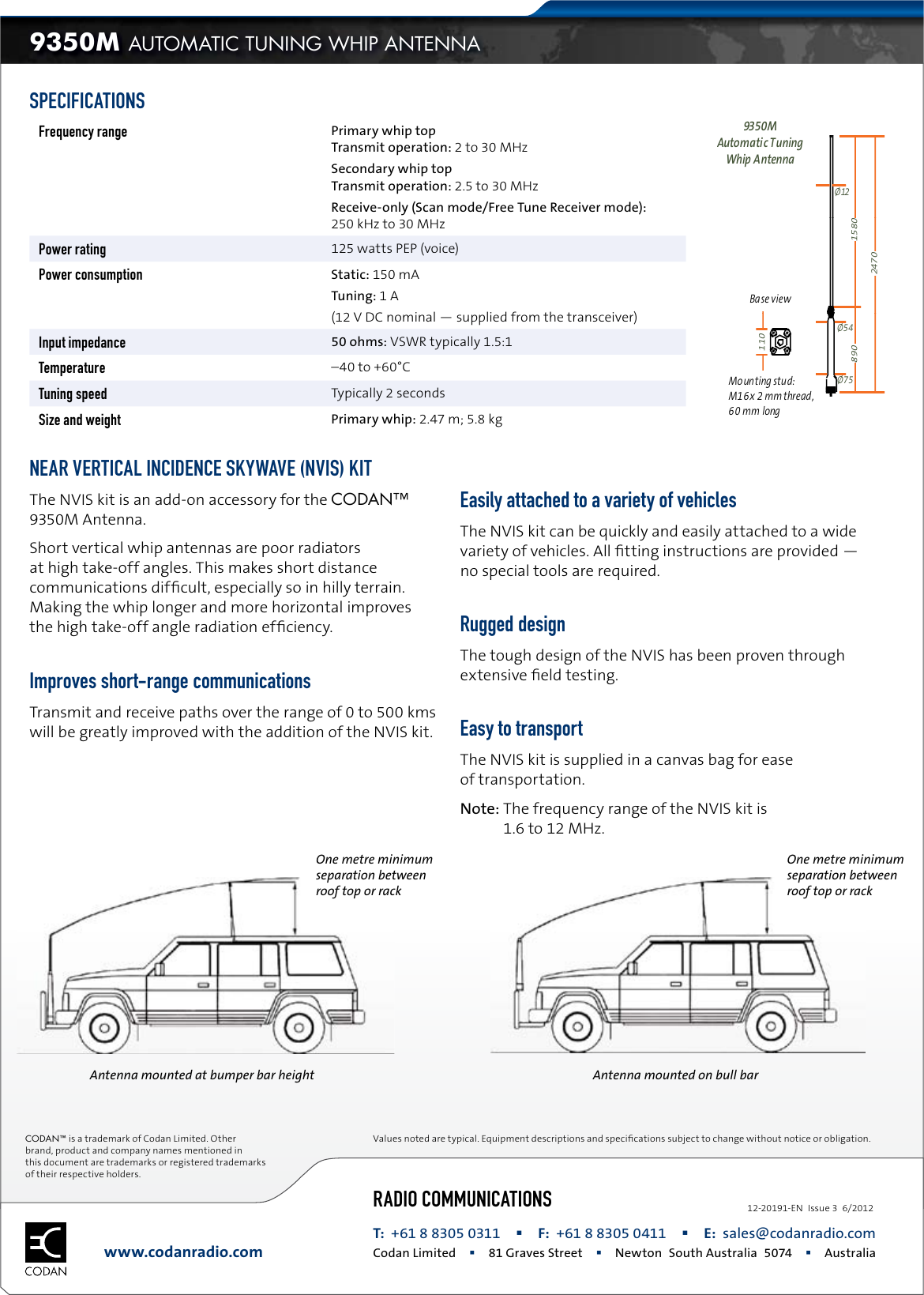 Codan 9350 Automatic Tuning Whip Antenna