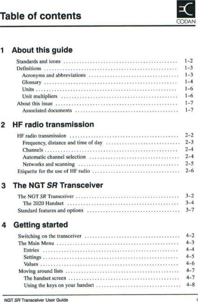 Codan NGT-1 RF Transceiver User Manual SR Manual