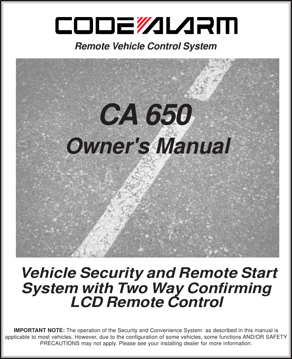 Code Alarm Ca 650 Users Manual AX901 Owners RevA