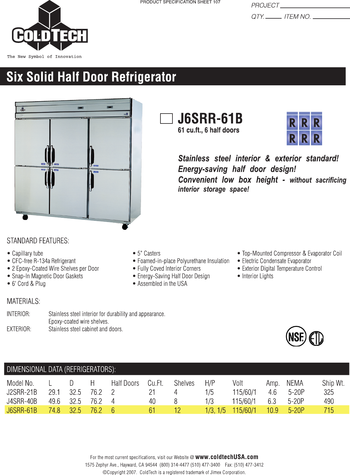 J6SRR61B Coldtech J6SRR 61B
