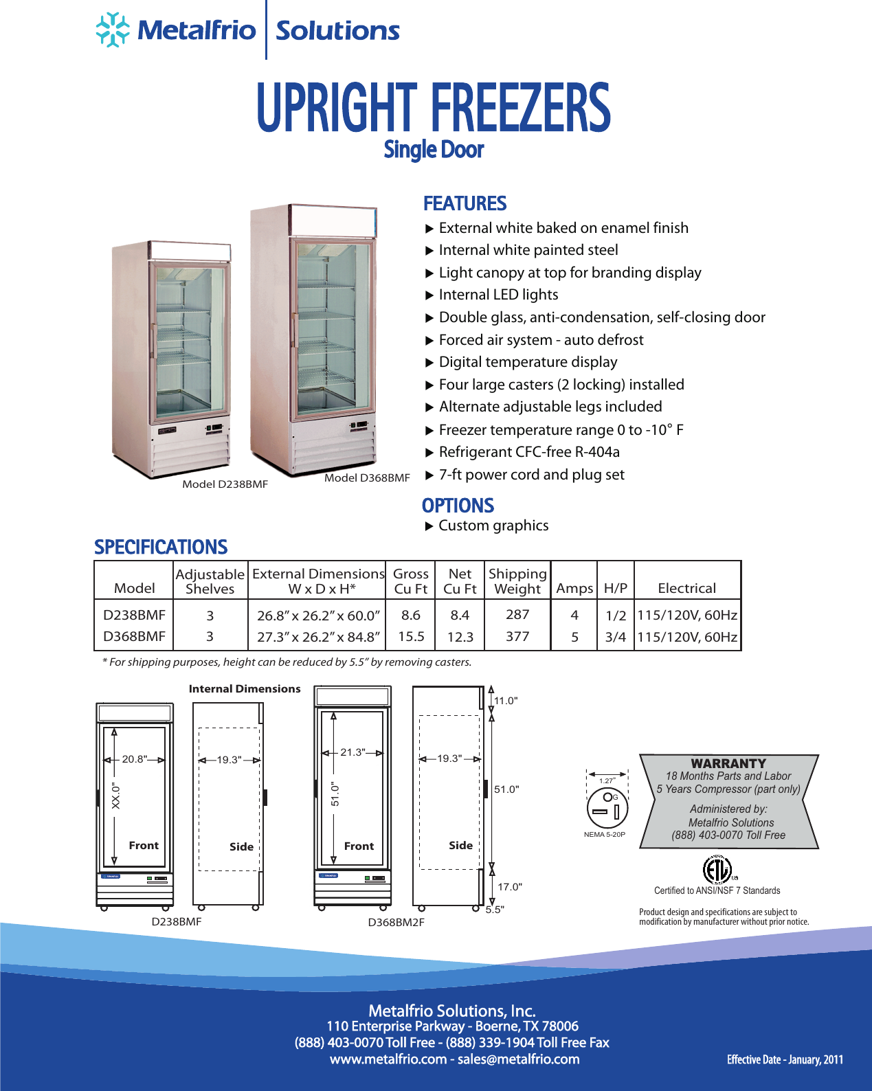 Metalfrio D238, D368 Upright Freezer 1Dr 1