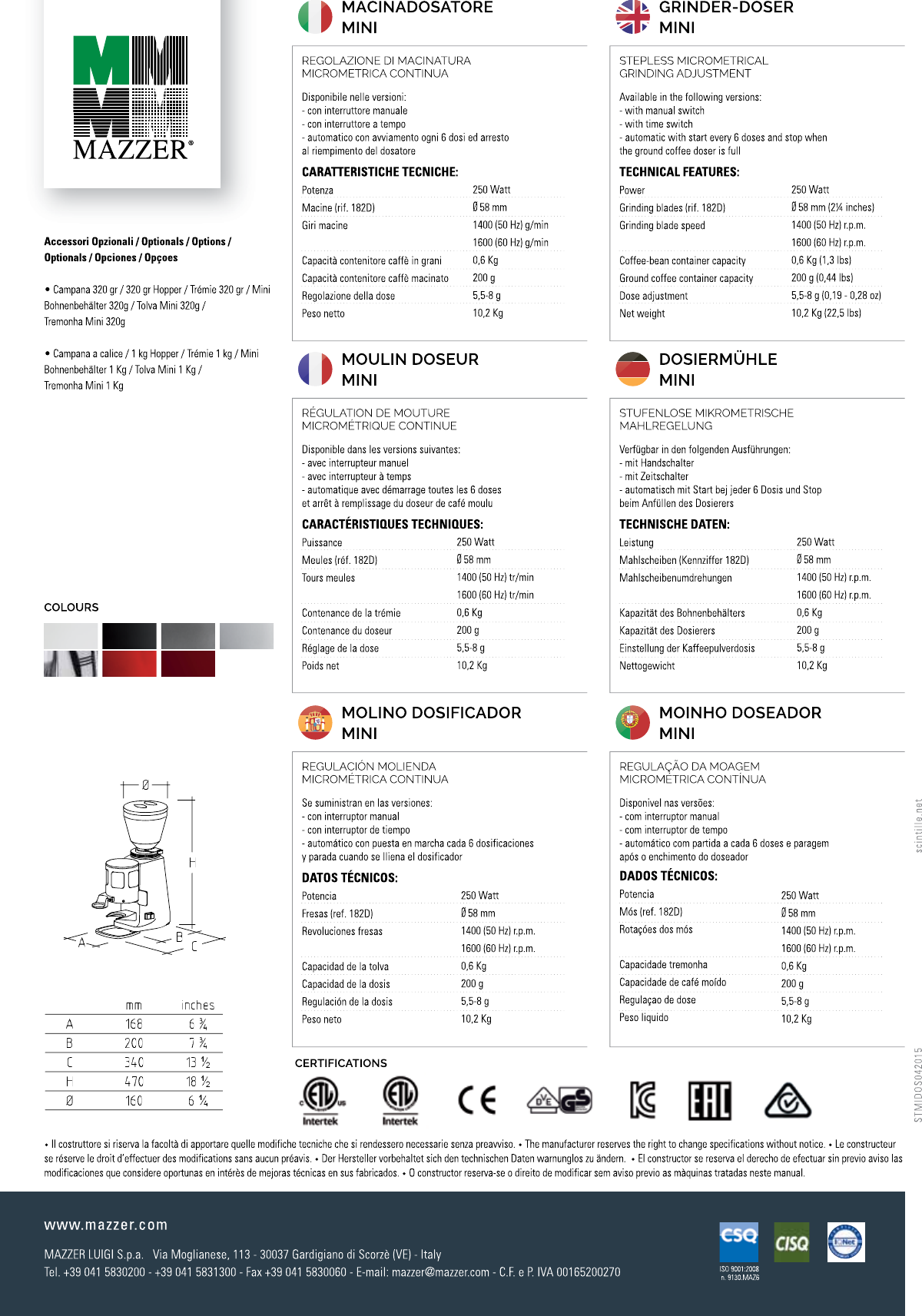 Mini doser spec sheet