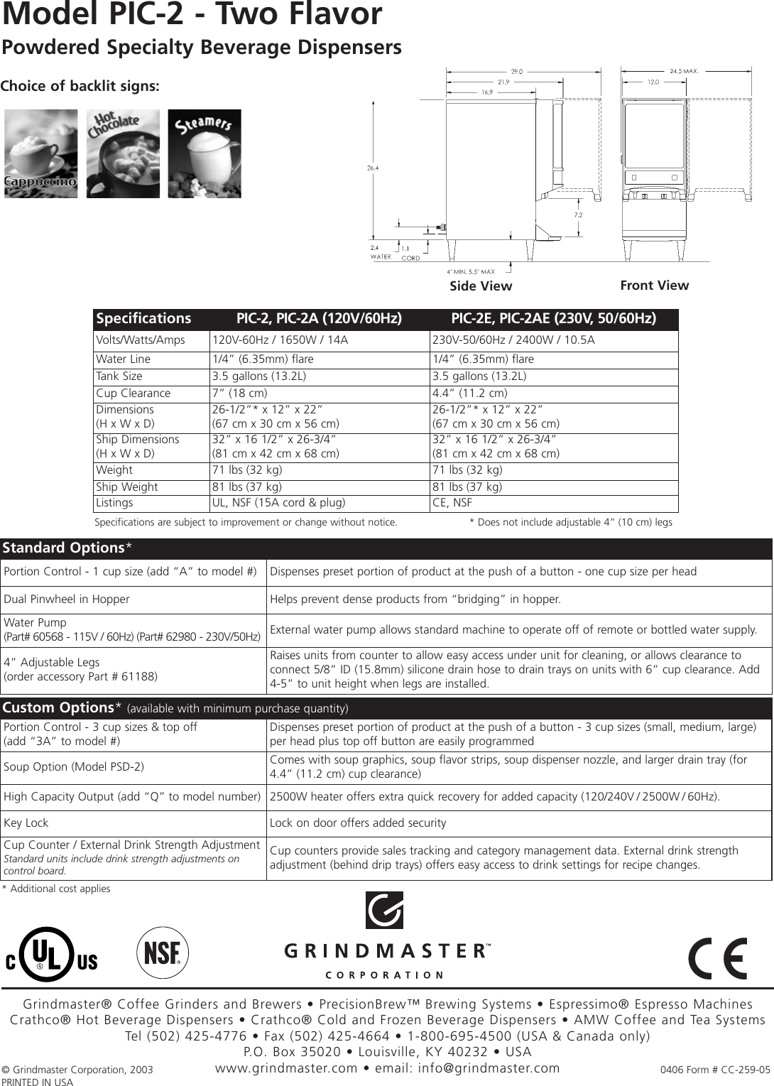 PIC 2 Spec Sheet CC 259 05.qxp Pic2