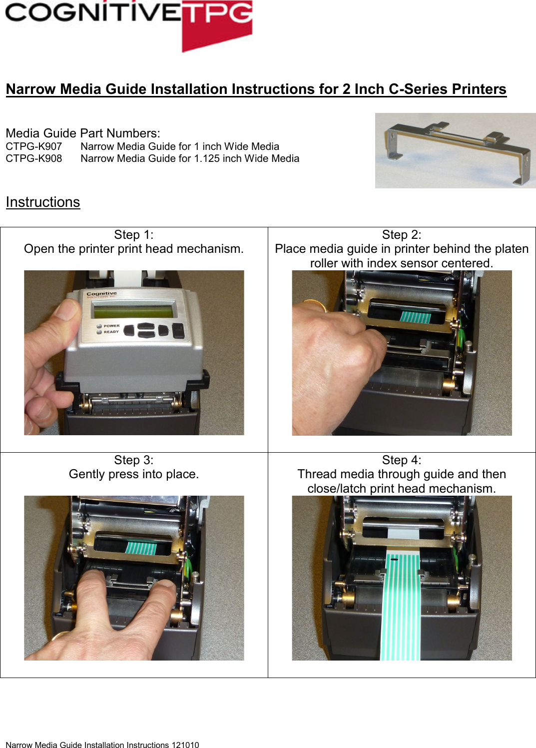 Cognitive Solutions Printer Ctpg K907 Users Manual Narrow Media Guide ...