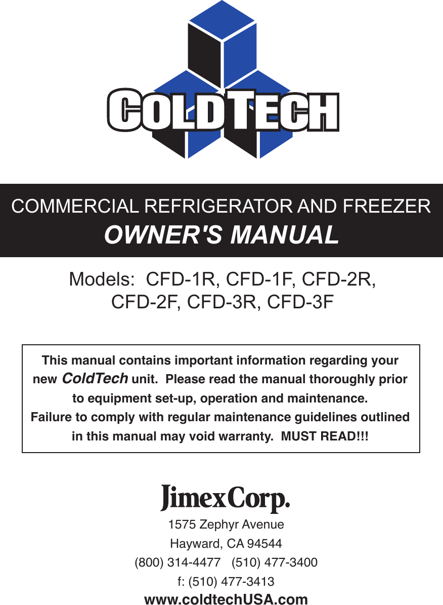 Coldtech Cfd 1F Users Manual