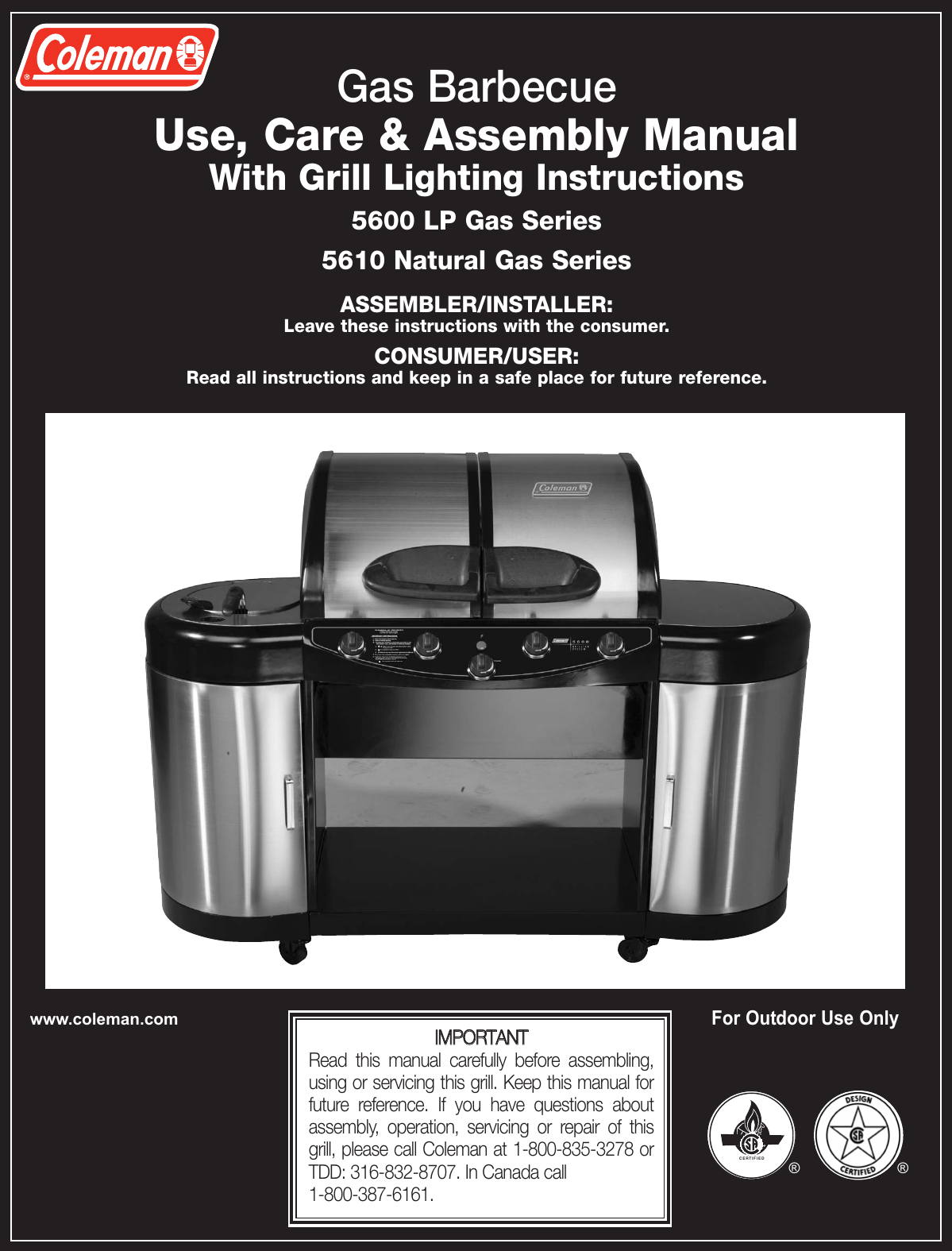 Coleman 5600 Users Manual & 5610 Series LP Gas Grill