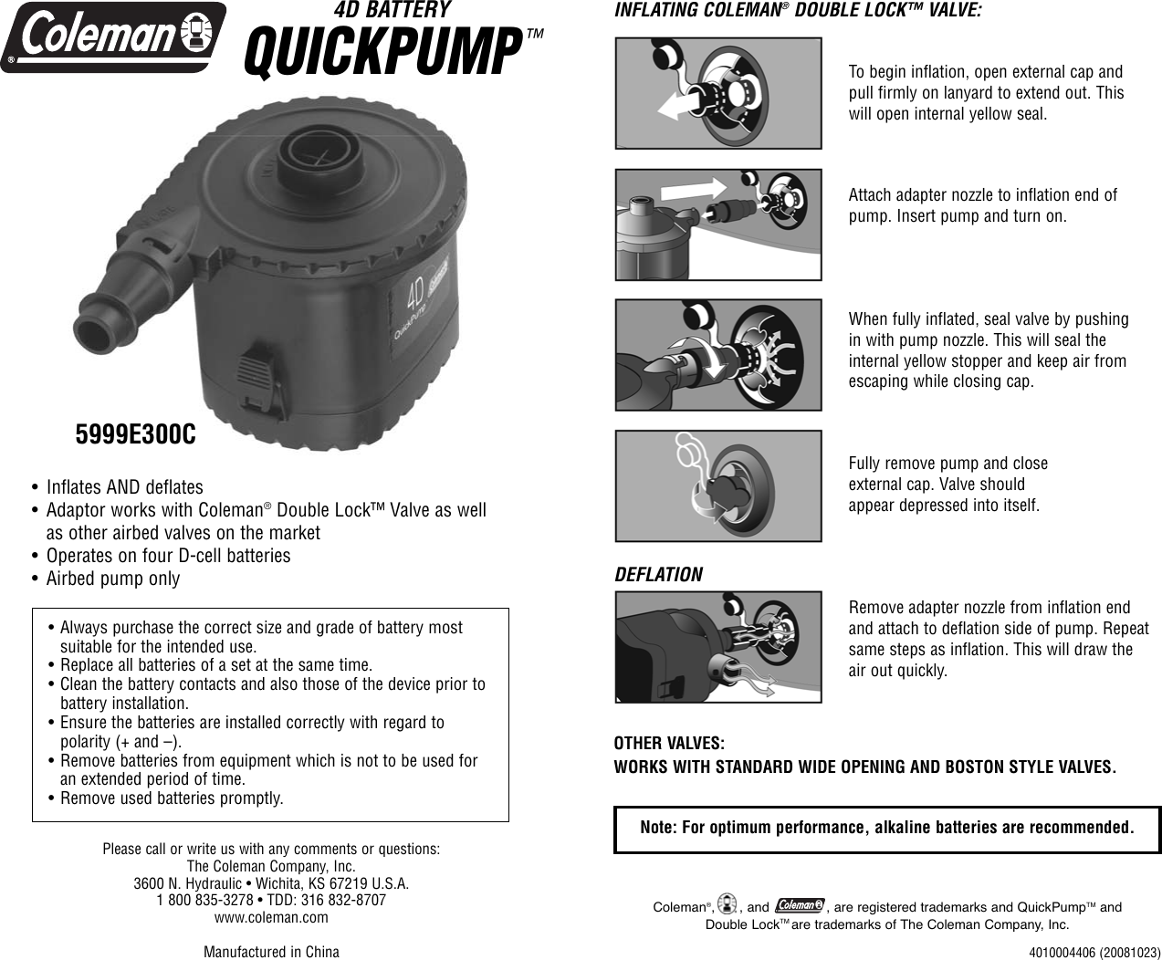 Coleman Quickpump 5999E300C Users Manual 4010004406