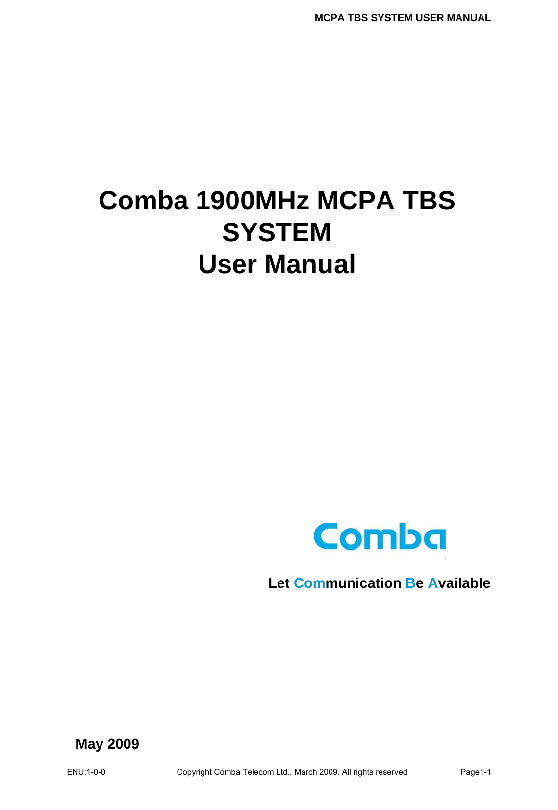 Comba Telecom TS-19-12XXXXXX 1900 MHz Tower Bottom System User Manual