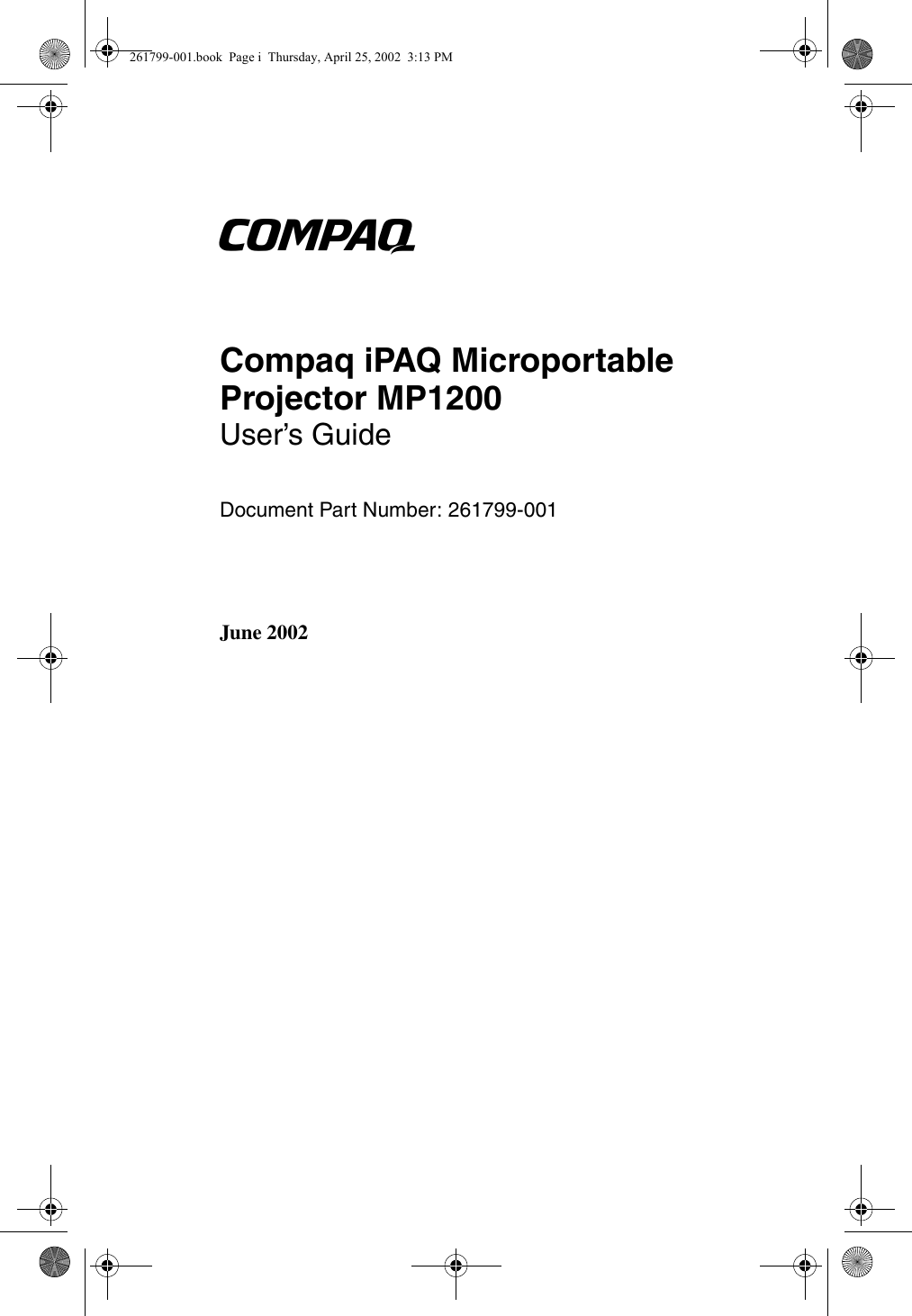 Compaq Ipaq Mp1200 Users Manual Microportable Projector User’s Guide