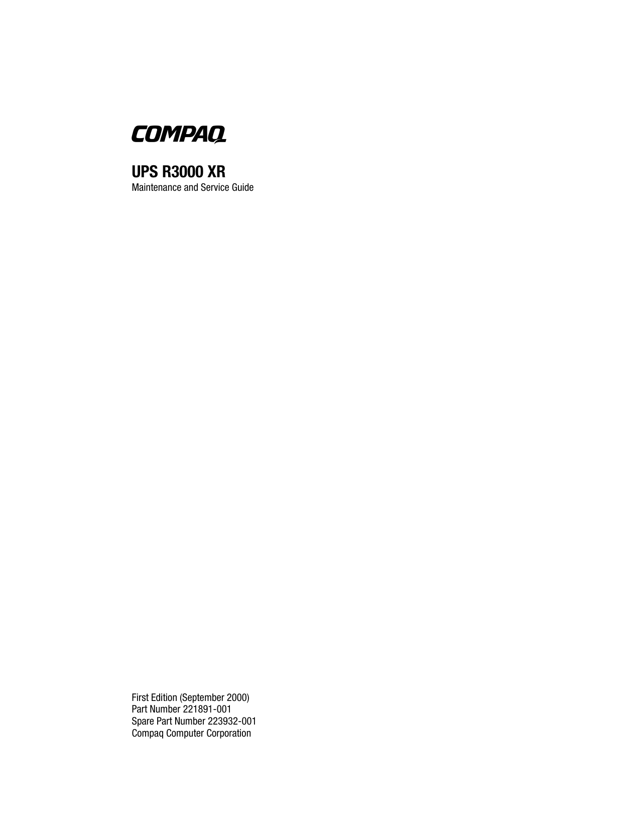 Compaq R3000 Xr Users Manual