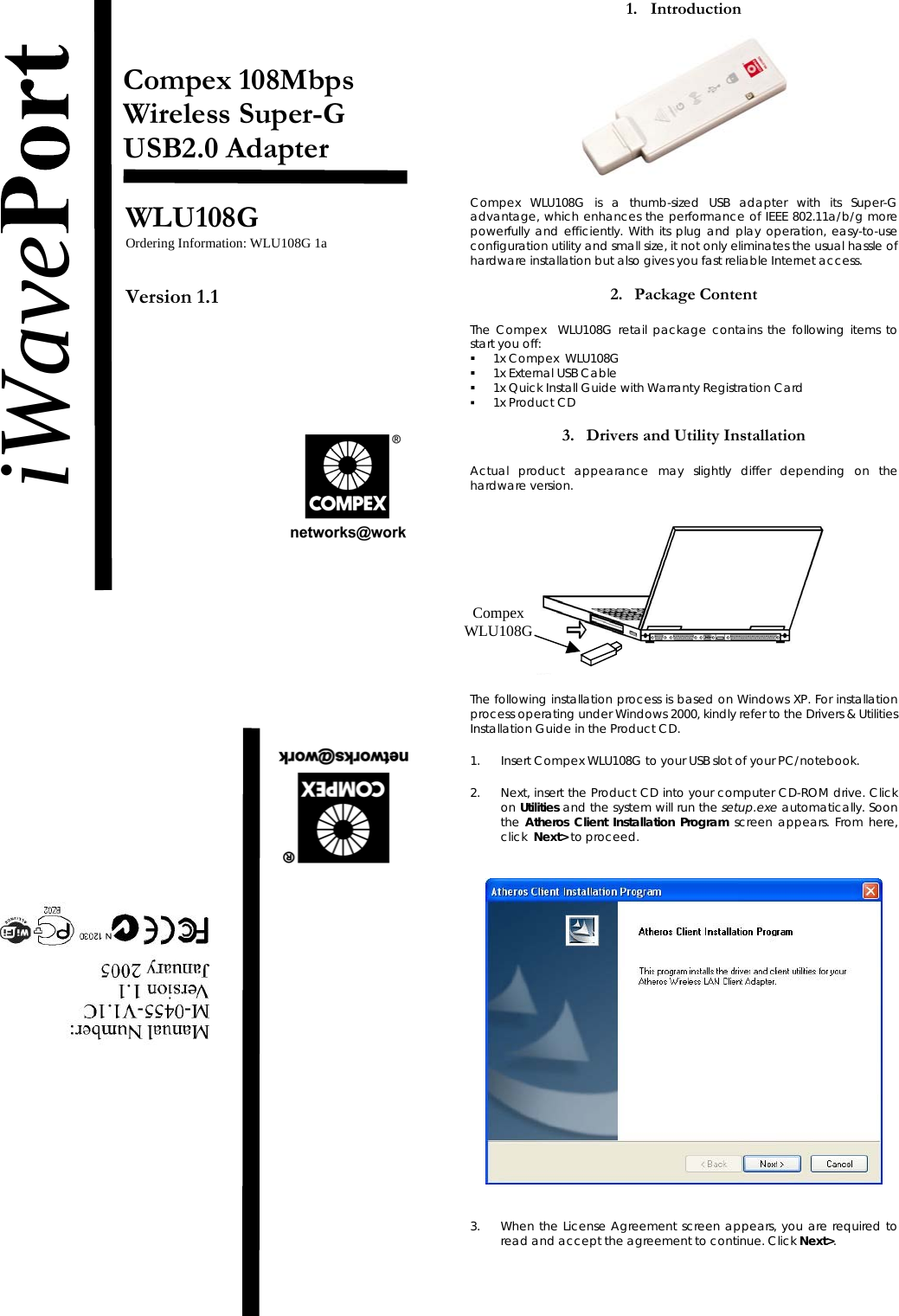 Compex CPX-05-WLU108G Wireless 108Mbps Super-G XR USB 2.0 Adapter User Manual QIG WLU108Gv1 1c