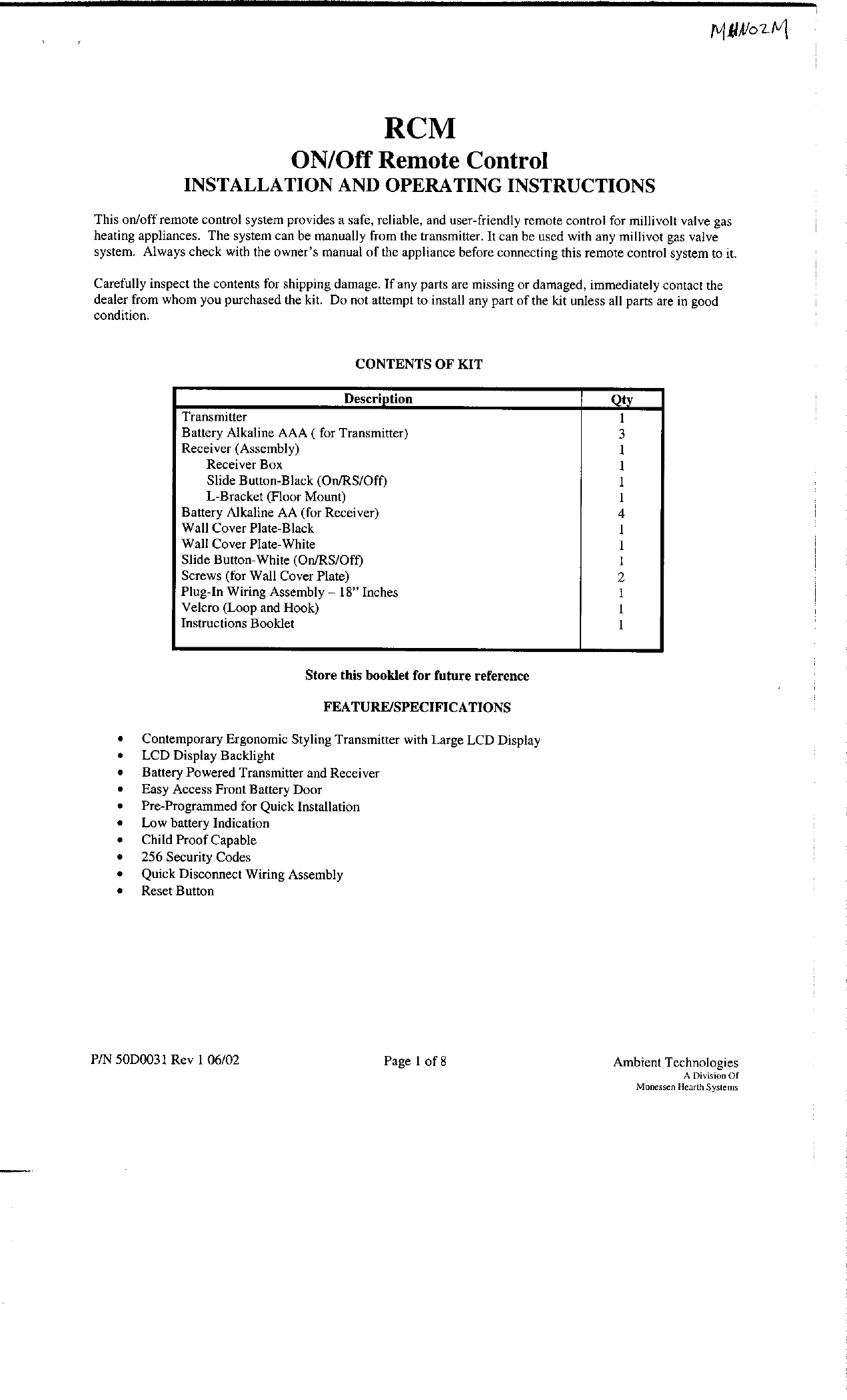 COMPUTIME RCM-RX On/Off Remote Control System User Manual