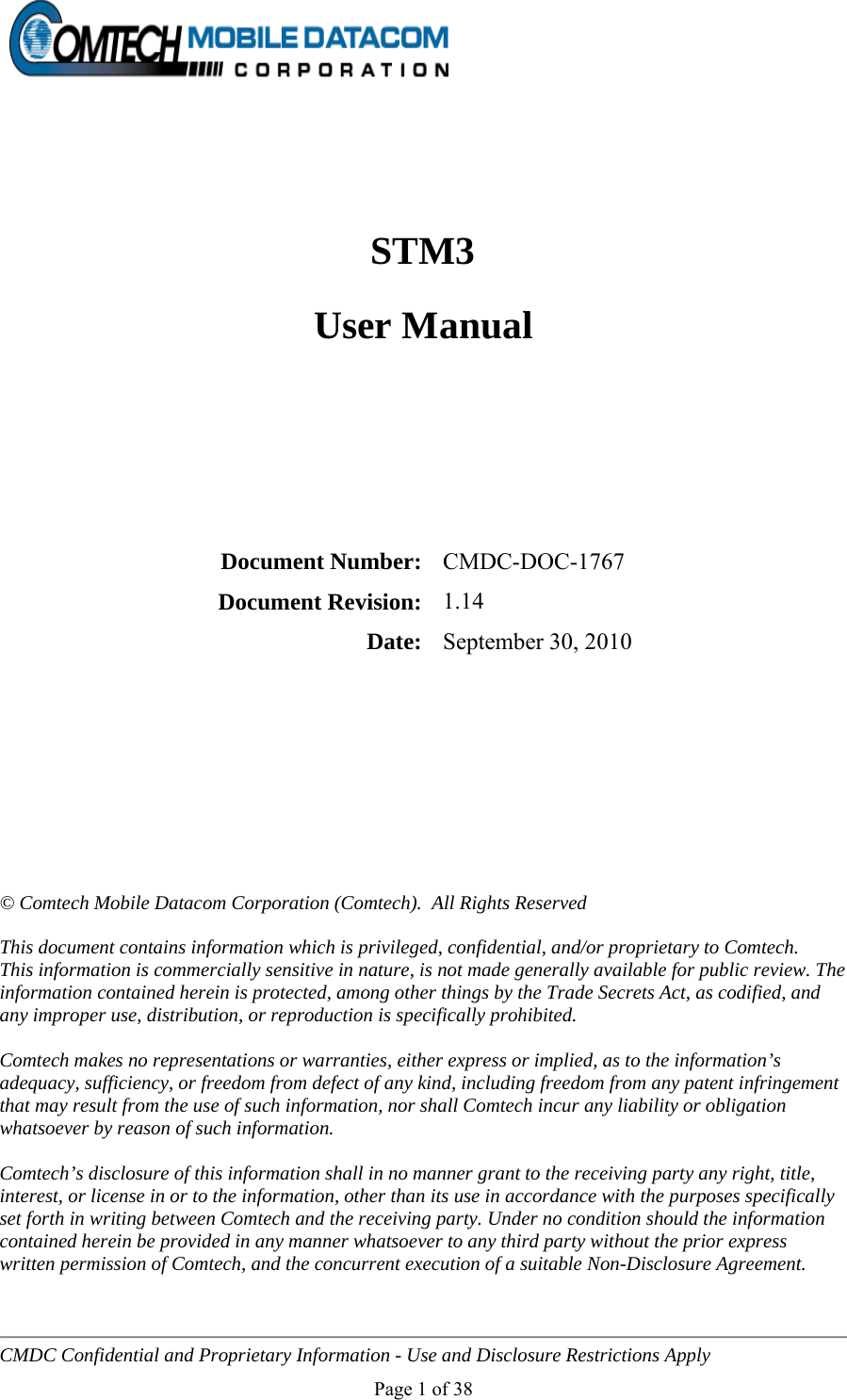 Comtech Mobile Datacom CMDCSTM3 STM3 Transmitter Module User Manual
