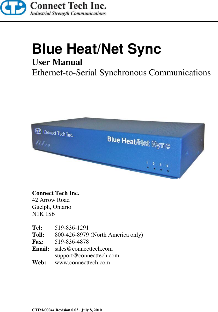 Connect Tech Blue Heat Net Sync Ctim 00044 Users Manual
