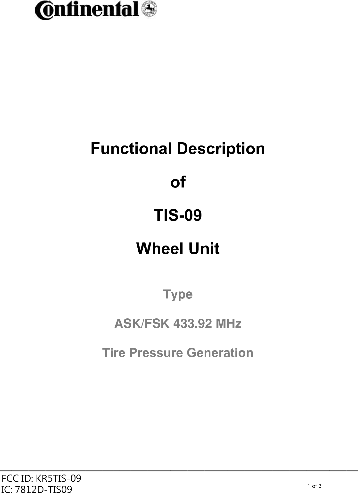 Continental Automotive Technologies TIS-09 Wheel Unit User Manual