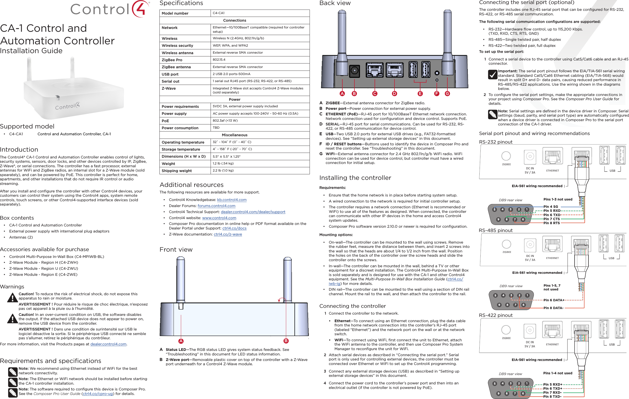 Control4 C4CA1 Control and Automation Controller CA-1 User Manual UG