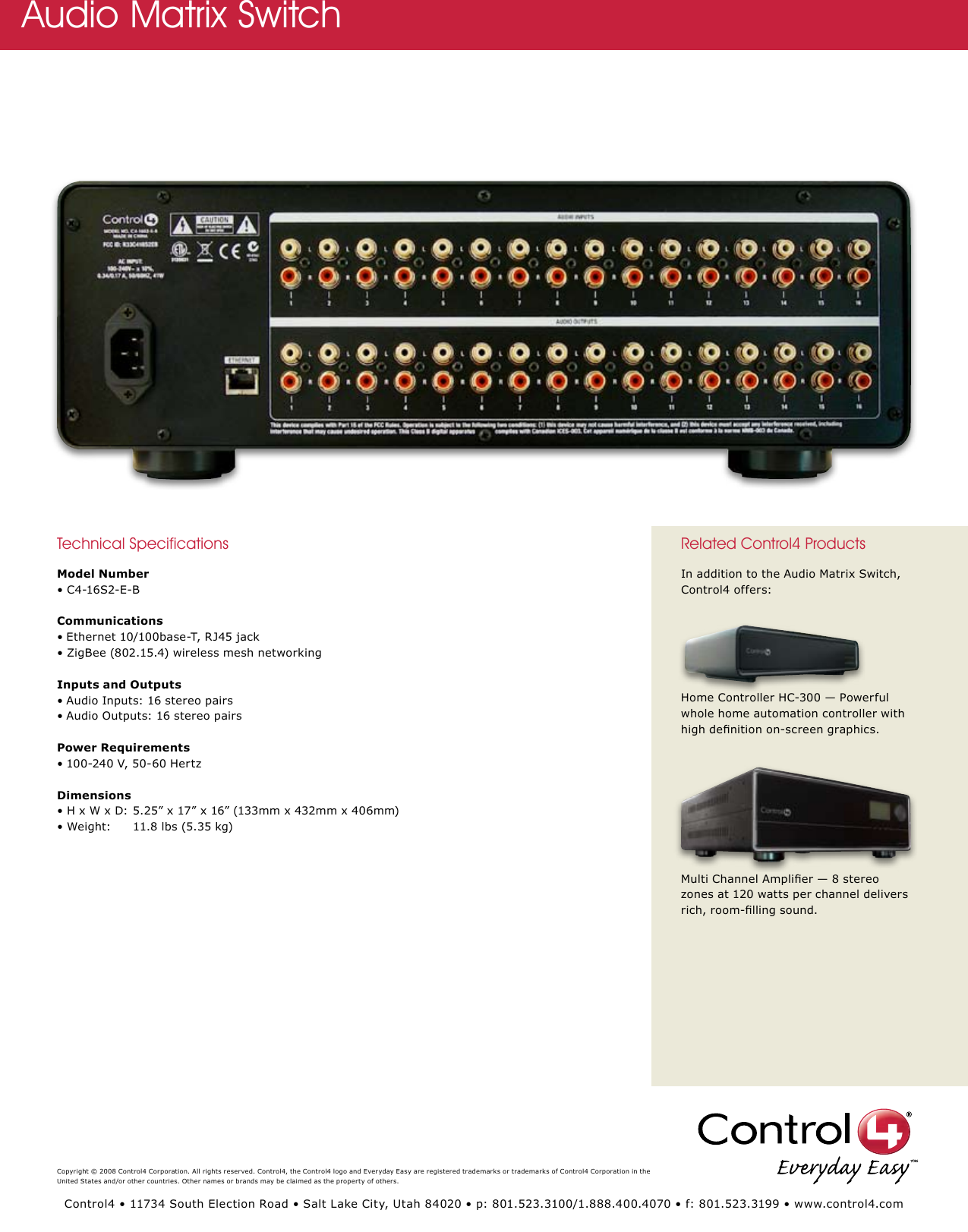 Control4 C4 16S2 E B Users Manual