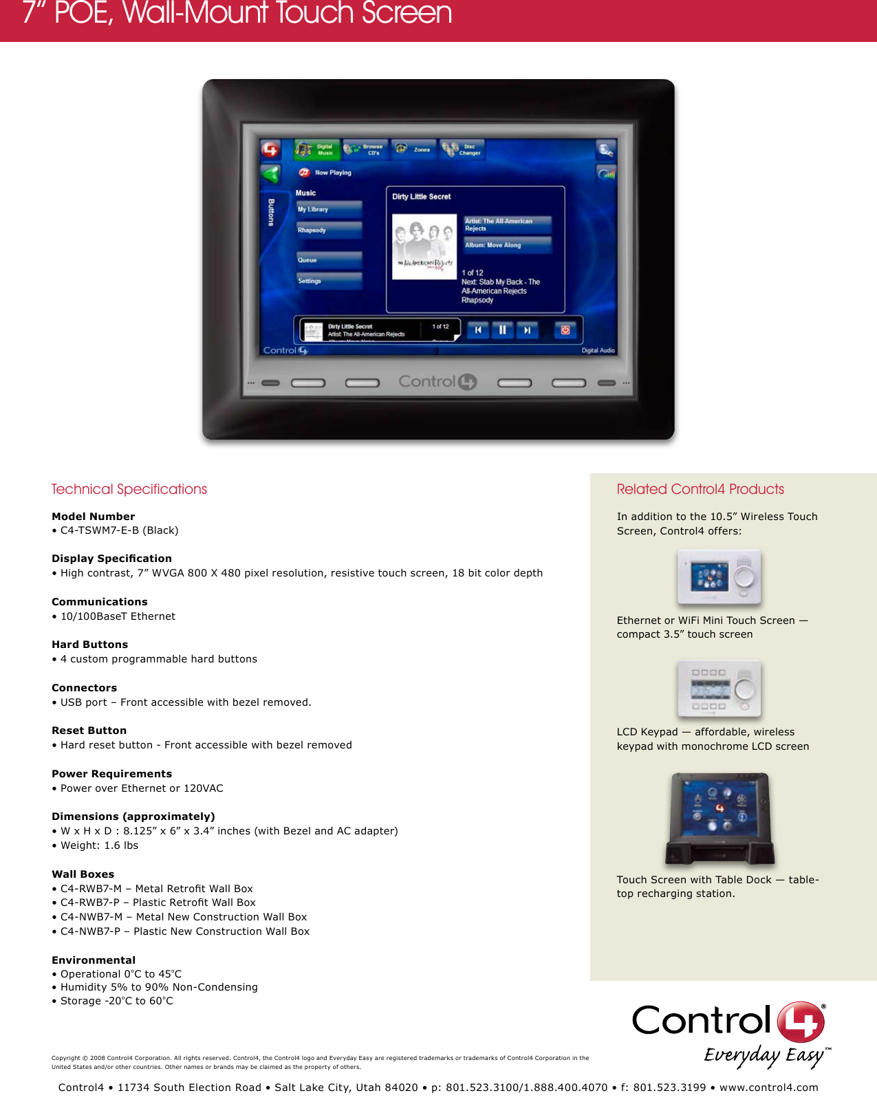 Control4 C4 Tswm7 E B Users Manual