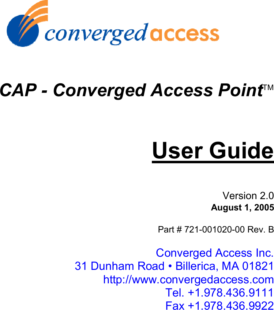Converged Access Wvrtd 100g W Converged Access Point User Manual Converged Access Probe