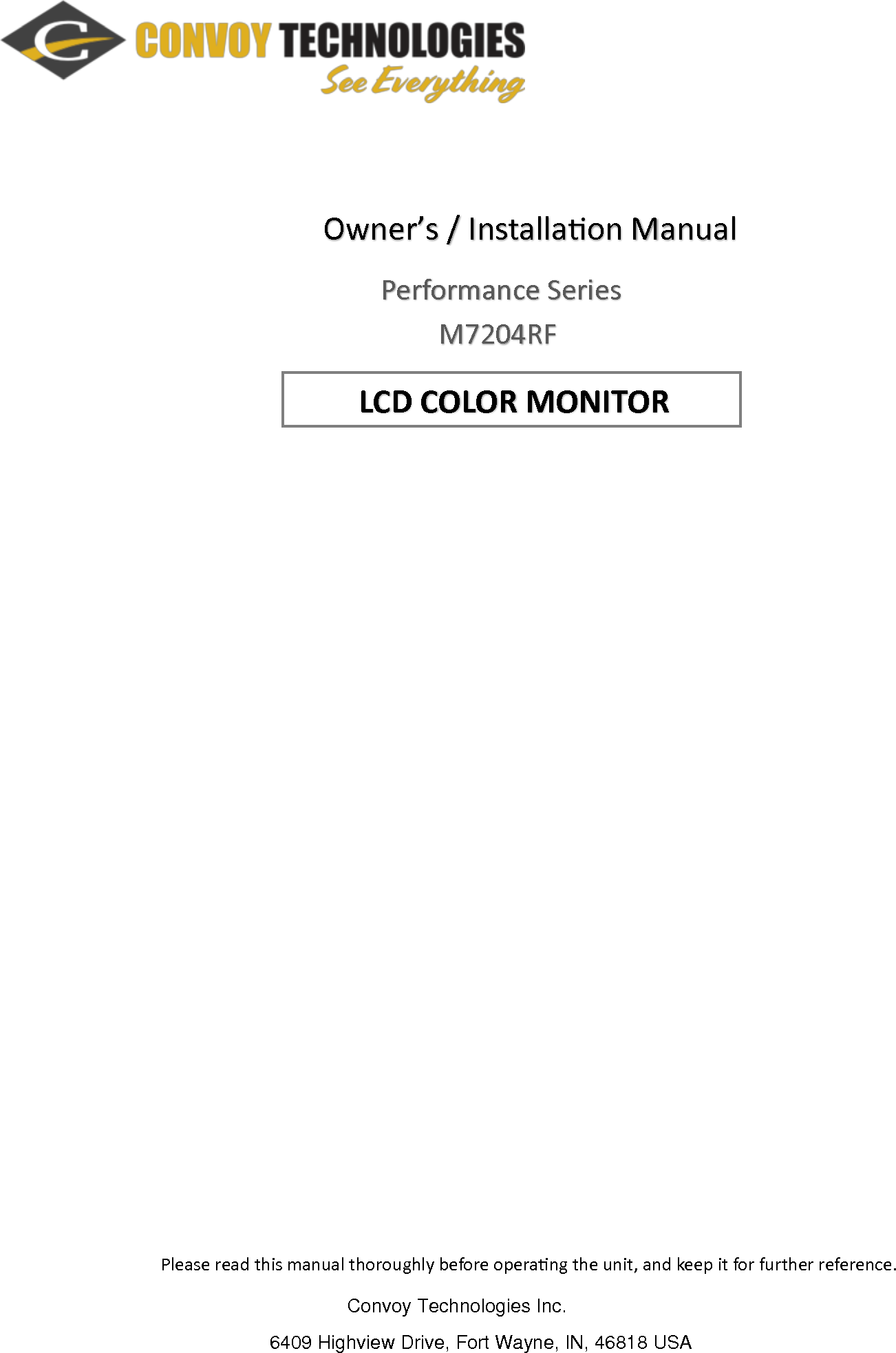 Convoy Technologies M7204RF LCD Colour Monitor User Manual