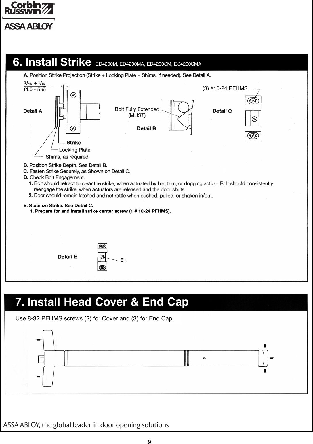 Corbin Russwin FM 316 12 08 09 ED4200, ED4200M, ED4200MA, ED4200S ...